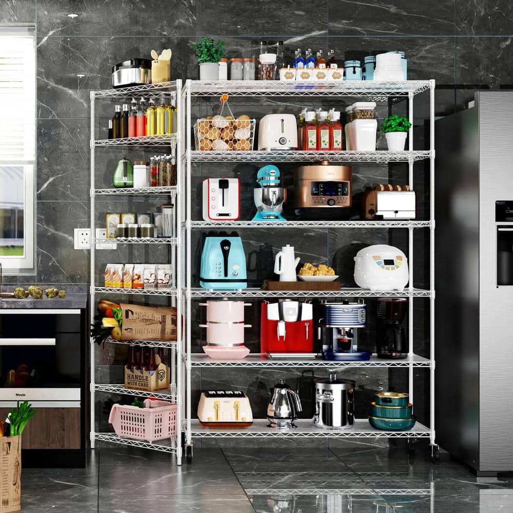 GQB 6-Tier Heavy Duty Garage Storage Racks in White with Wheels, Metal ...