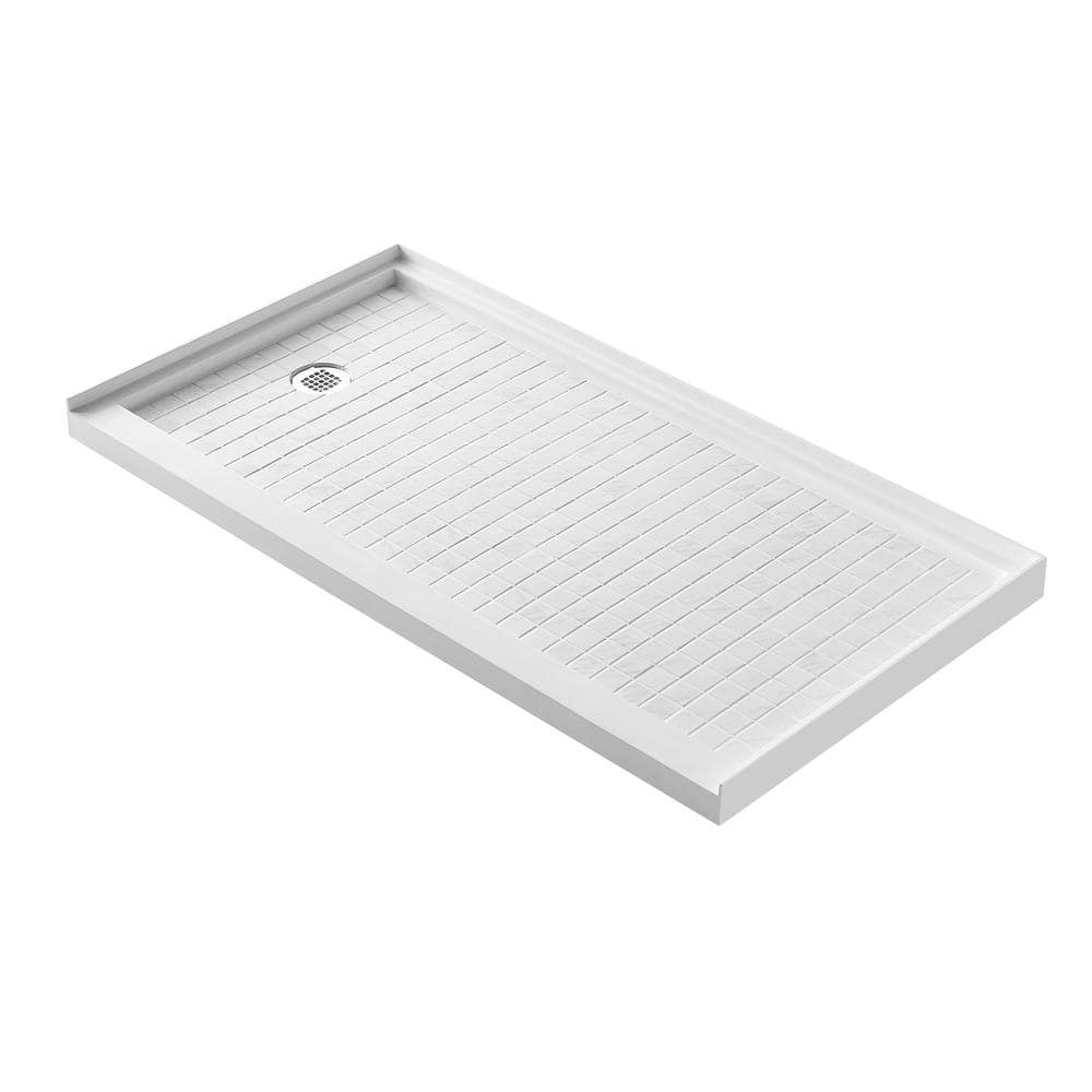 LTMATE 60 in. L x 32 in. W Alcove Shower Pan Base with Left Drain ...