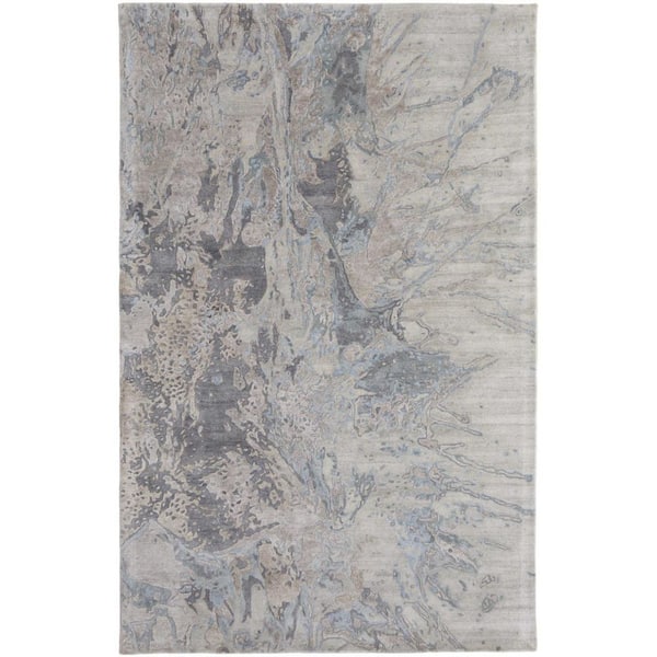 HomeRoots 4 ft. x 6 ft. Gray, Tan, Green Abstract Area Rug 2000567883 ...