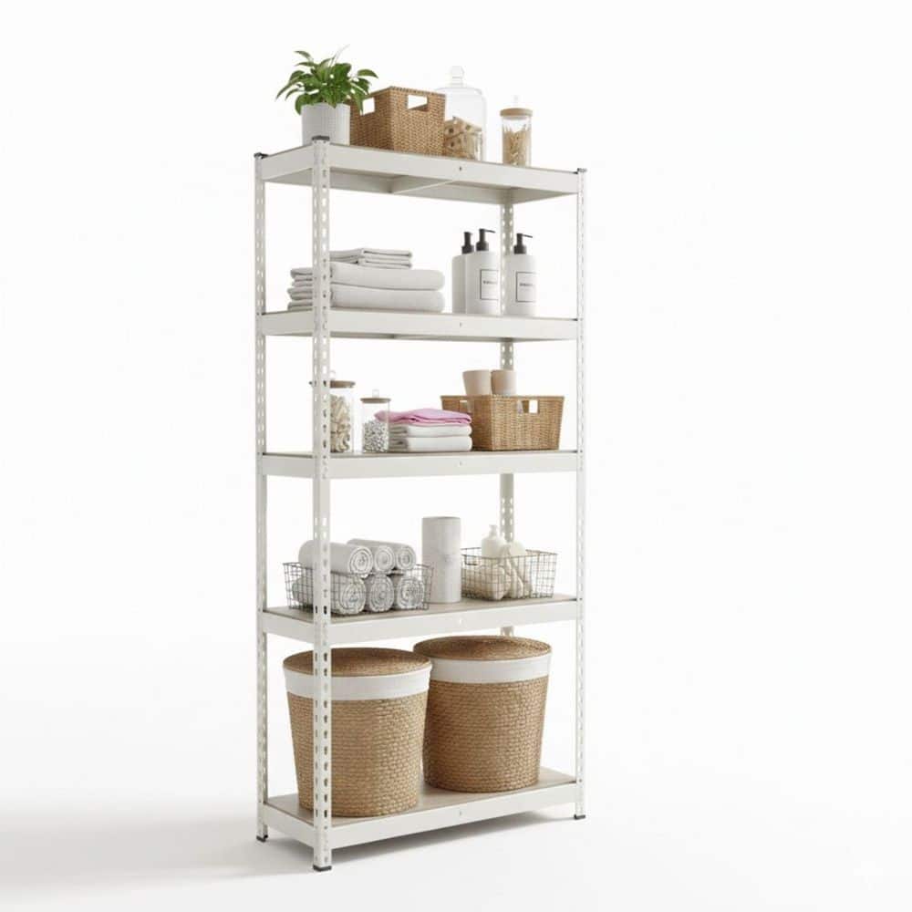 AR SHELVING 5-Tier Powder-Coated Steel Household Shelving Unit in White ...