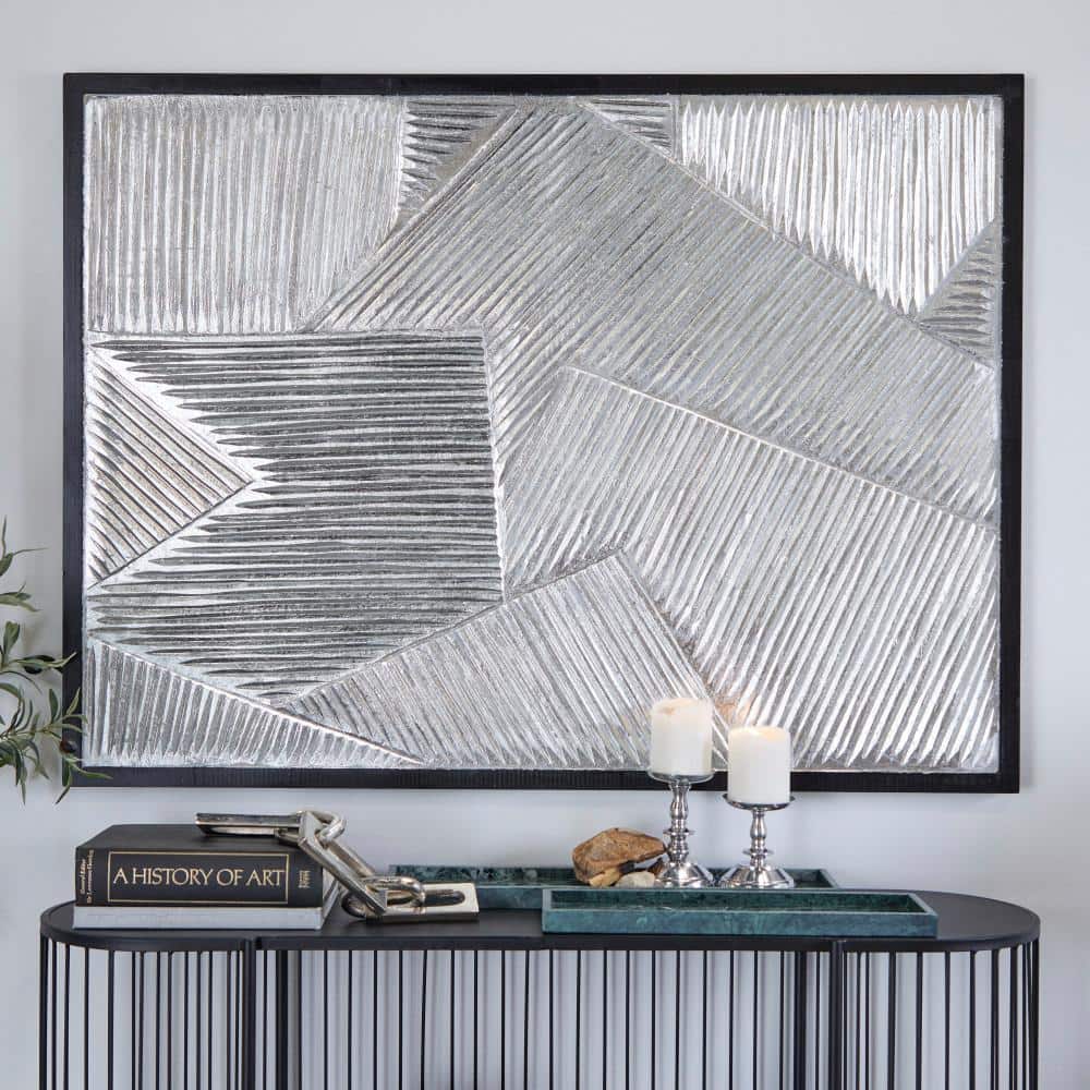 Litton Lane 48 in. x 36 in. Wood Silver Carved Radial Geometric Wall ...