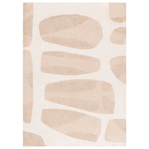 SAFAVIEH Easy Care Beige/Ivory 4 ft. x 6 ft. Machine Washable Abstract ...
