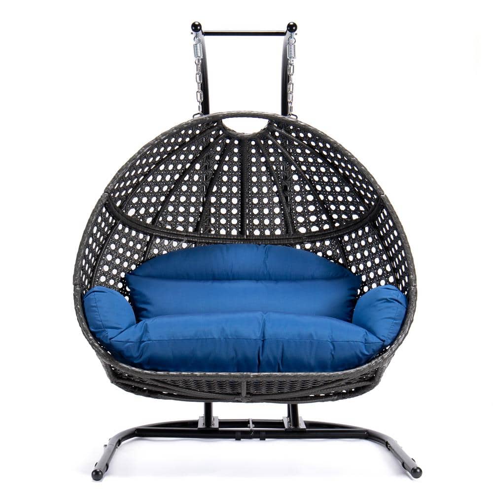 Leisuremod 2-Person Charcoal Wicker hanging Double Egg Porch Swing ...