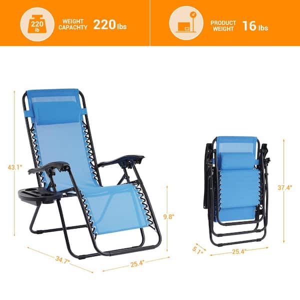 JOYESERY Turquoise Zero Gravity Folding Chair Patio Recliner with Adjustable Headrest And Side Tray Set of 2 Chairs J ZEGR LF002LB The Home Depot