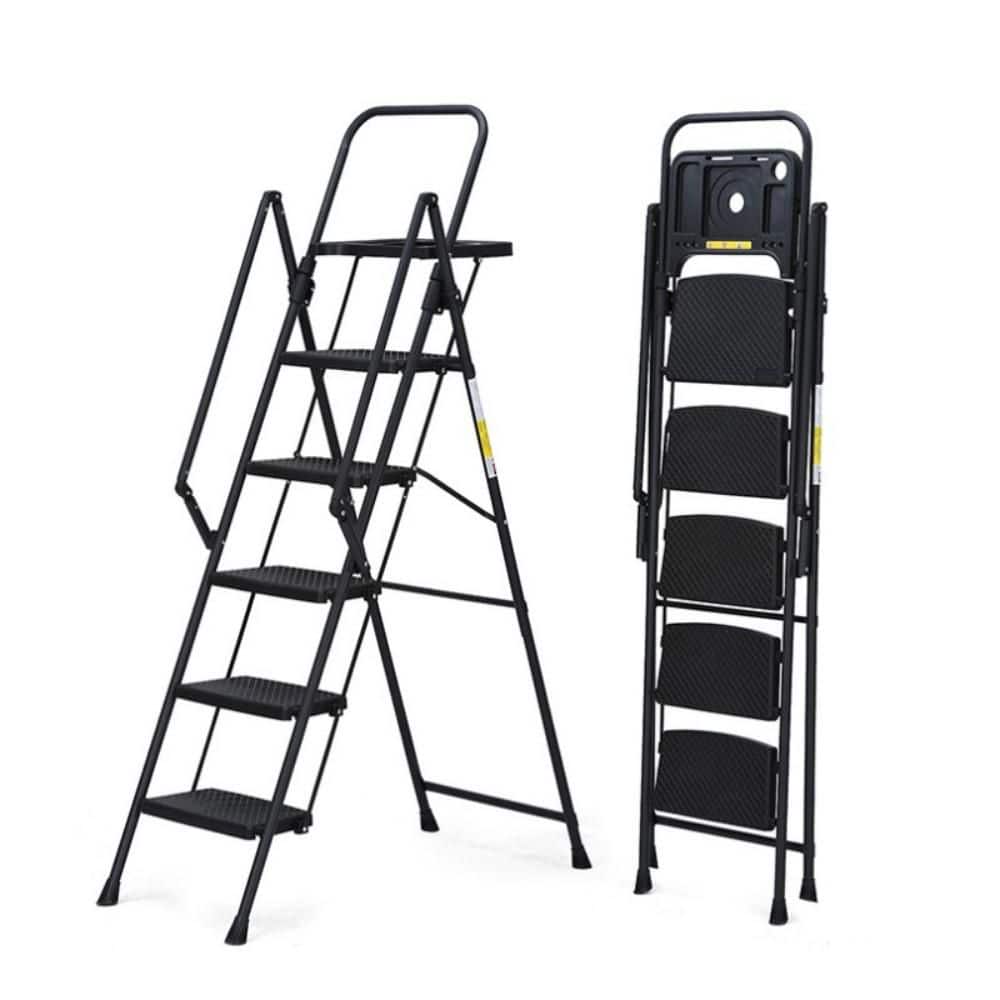 WRIGHTMASTER 5-Step Steel Lightweight Folding Step Ladder (10 ft. Reach ...
