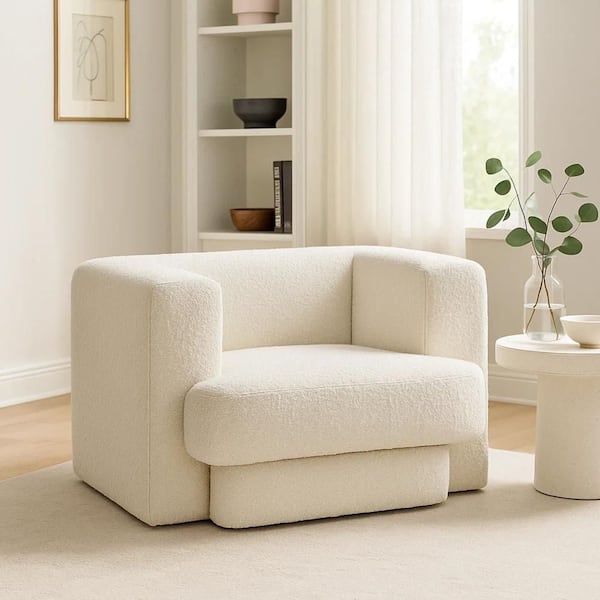 Benjara Foxo Ivory Fabric Arm Chair with Padded Ivory Velvet BM338740 ...