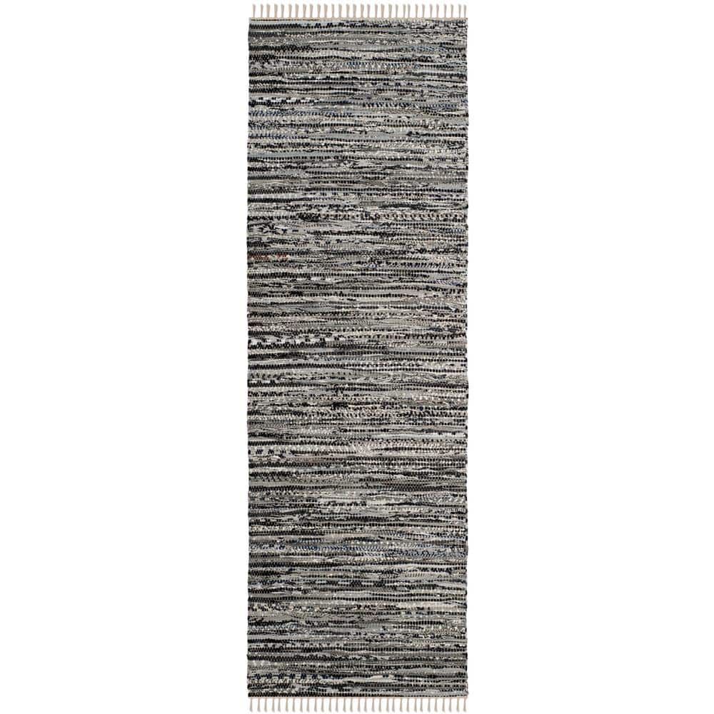 SAFAVIEH Rag Rug Gray 2 ft. x 9 ft. Striped Runner Rug RAR128A-29 - The ...