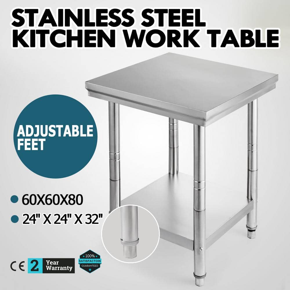 SKYSHALO Stainless Steel Commercial Kitchen Prep Table 24 in. x 24 in ...