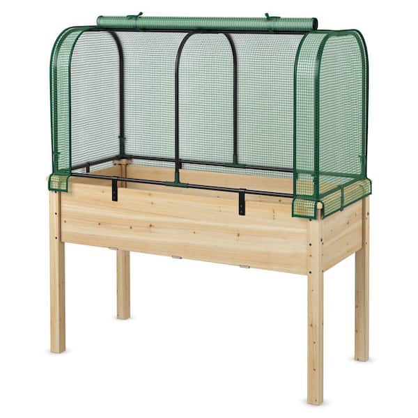 HONEY JOY Fir Wood Raised Garden Bed with Greenhouse Waterproof Sun ...