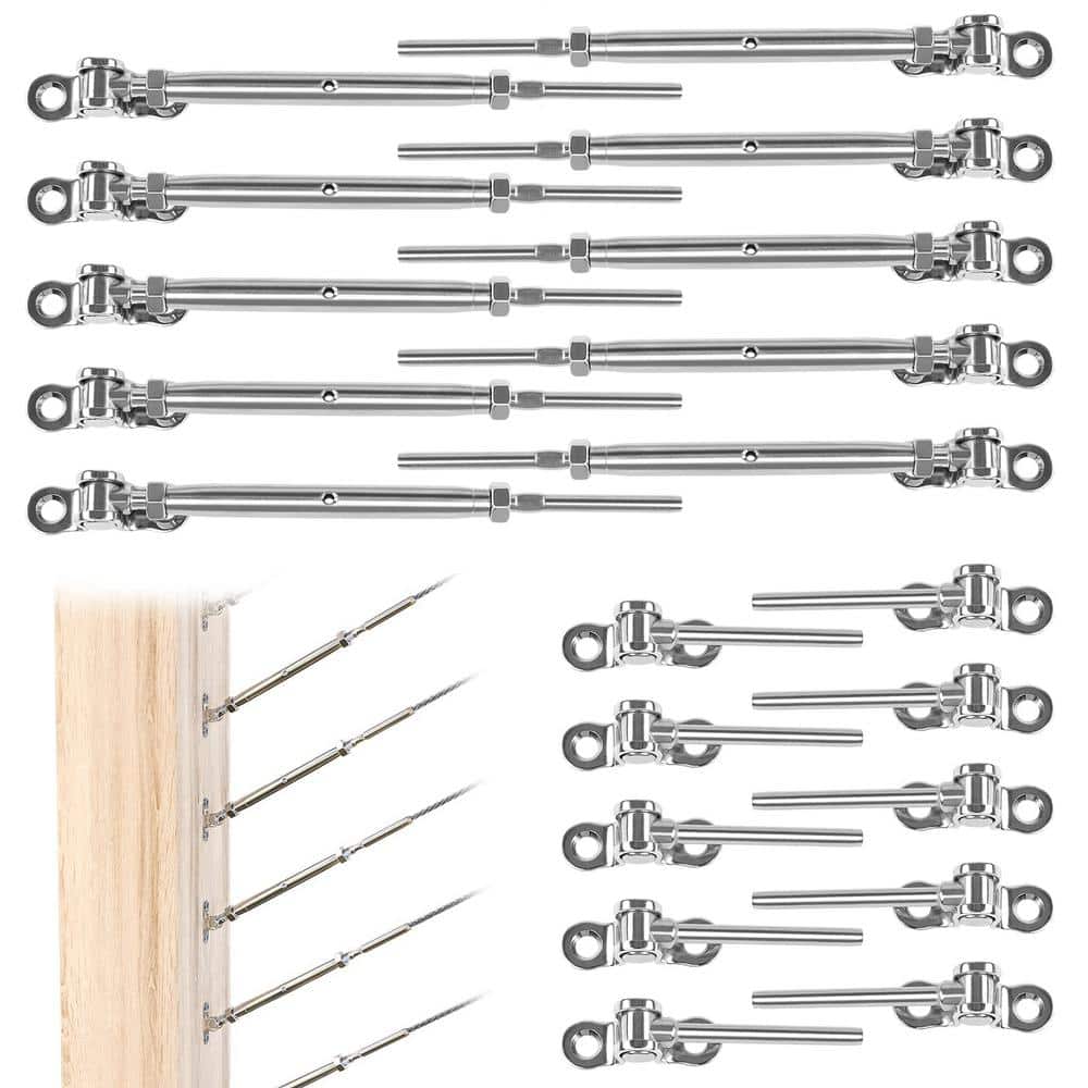 Angel Sar 10 Pairs 180° Adjustable Stainless Steel Cable Railing Kit, 1 ...
