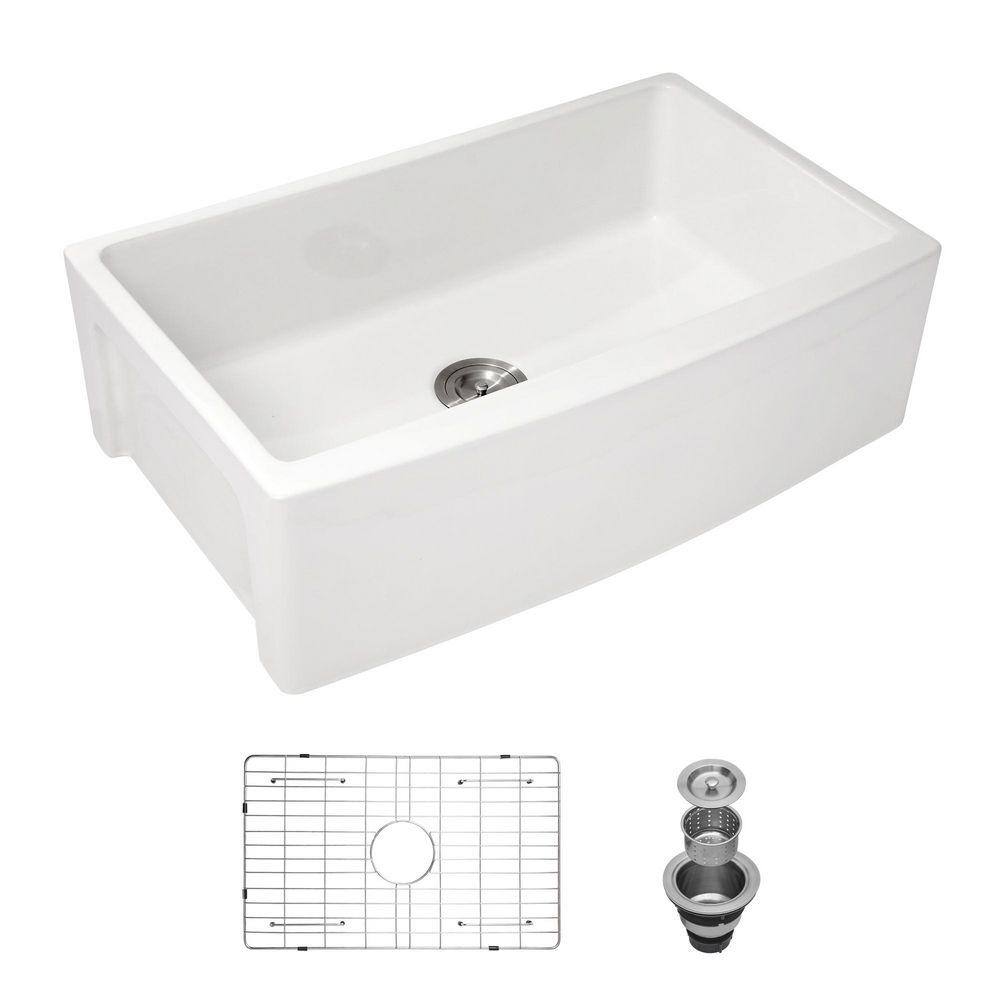 30 in. Farmhouse Single Bowl White Ceramic Arch Edge Apron Front ...