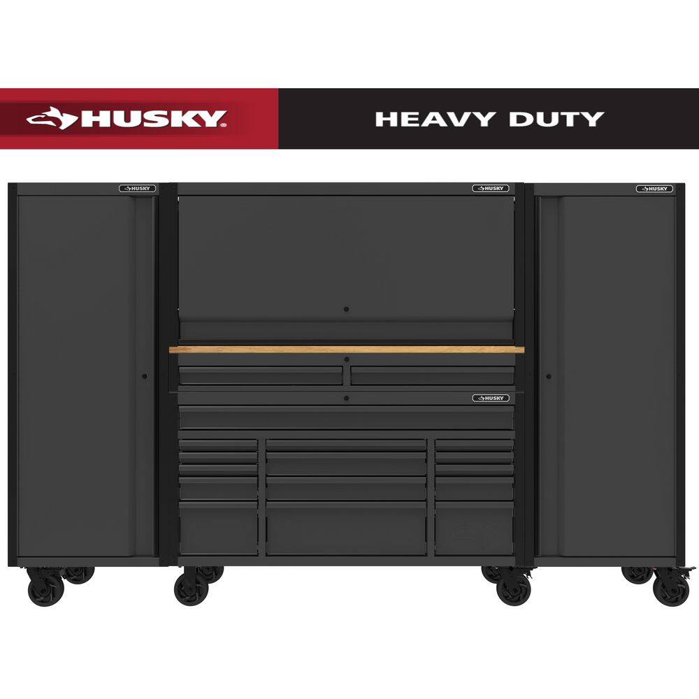 Husky 116 in. W x 23 in. D Heavy-Duty 17-Drawer Mobile Workbench with 2 ...
