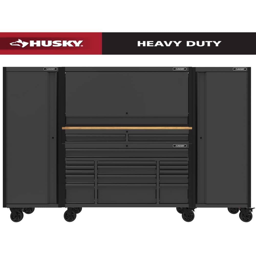 Husky 116 in. W x 23 in. D Heavy-Duty 17-Drawer Mobile Workbench with 2 ...