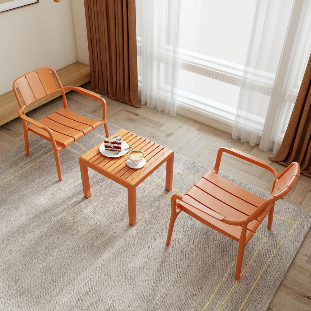 3-Piece Plastic Square Outdoor Bistro Set with No Assembly Chairs, Easy ...