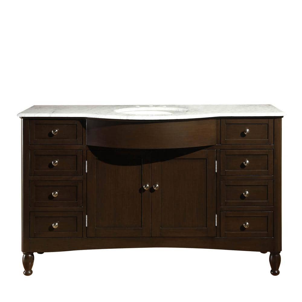 Silkroad Exclusive 58 in. W x 22 in. D Vanity in Dark Walnut with ...