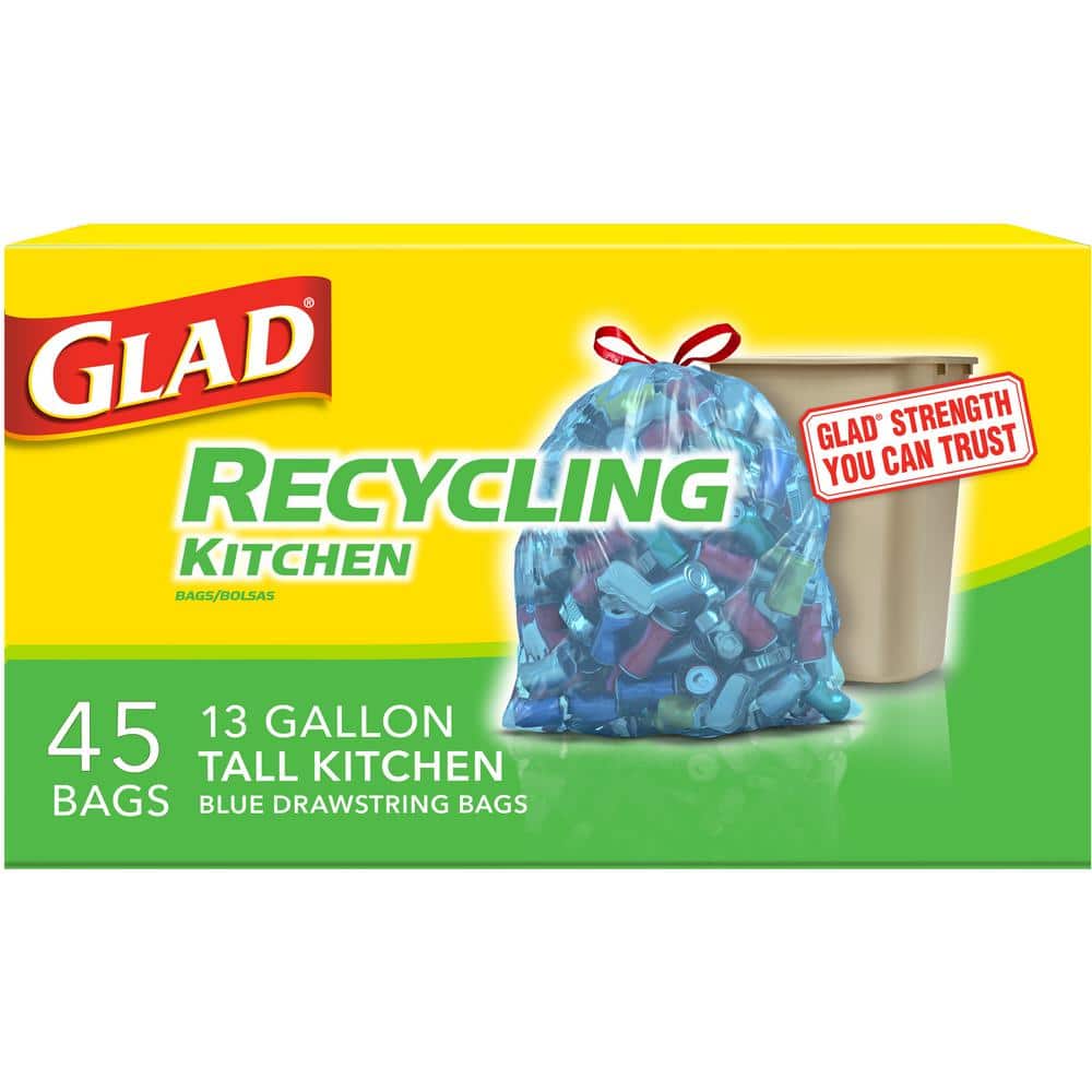 Glad 13 Gal. Tall Kitchen Drawstring Translucent Blue Trash or ...