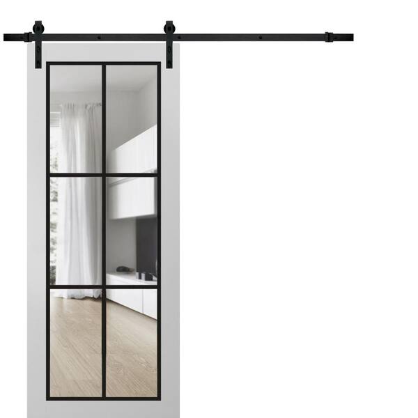 Sartodoors 18 in. x 80 in. 1 Panel Clear Glass White Solid Wood Sliding ...