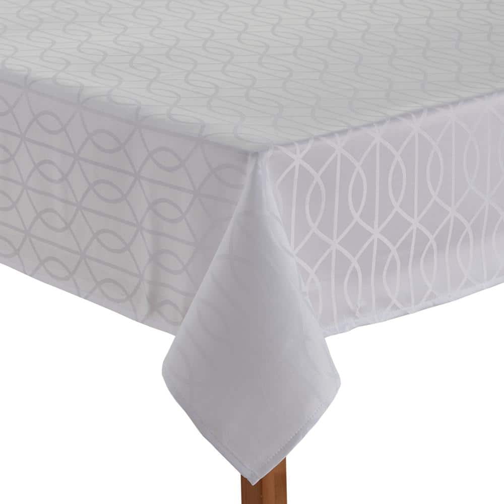 Teflon Branson Teflon Treated Jacquard Tablecloth, White, Tablecloth ...