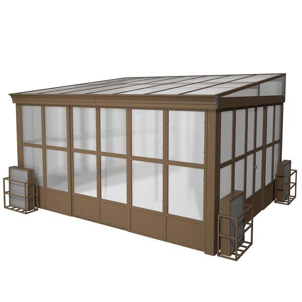 Clihome 12 ft. x 14 ft. Lean-To Aluminum Gazebo Sunroom with Sloping ...