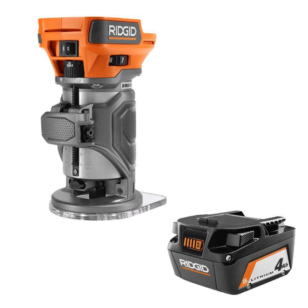 RIDGID 18V Brushless Cordless Compact Router with FREE 4.0 Ah Lithium ...