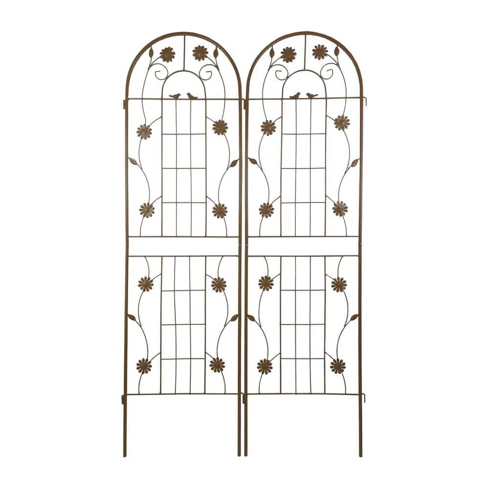 2-Pack Rustic 71 in. Brown Iron French Country Garden Trellis with Rust ...