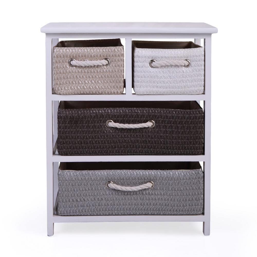 cadeninc Modern White 4-Drawer Storage Unit with Woven Baskets and ...