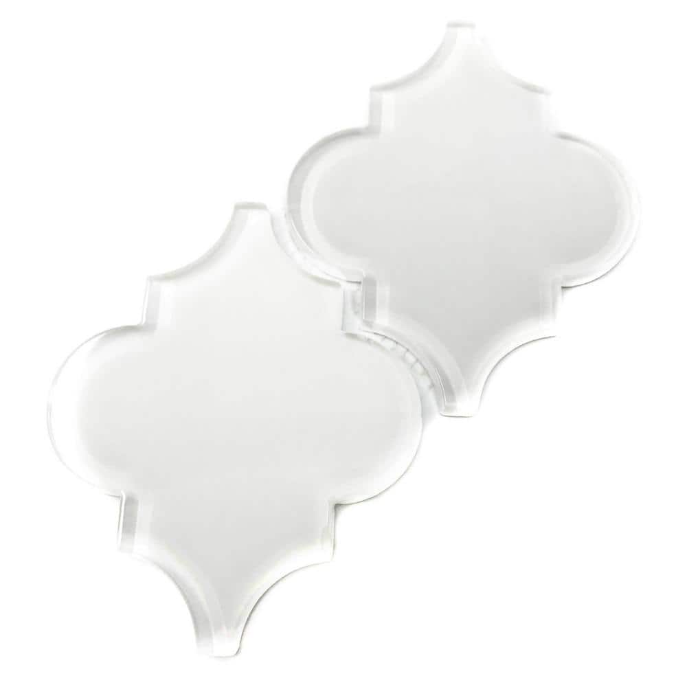 Giorbello Glass Arabesque Mosaic Tile - Bright White 3 in. x 4 in. x ...