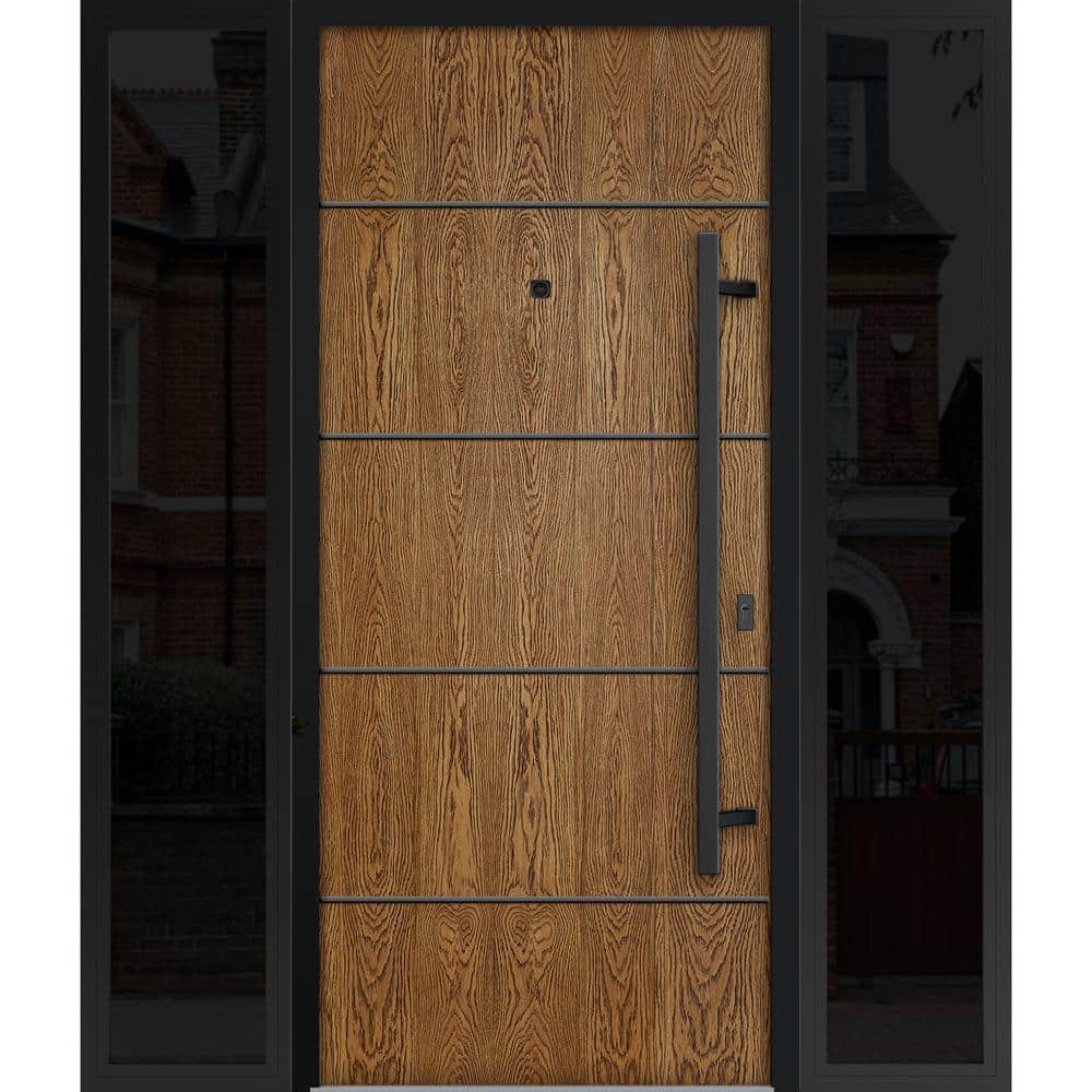 VDOMDOORS 6683 68 in. x 80 in. Left-hand/Inswing 2 Sidelights Natural ...