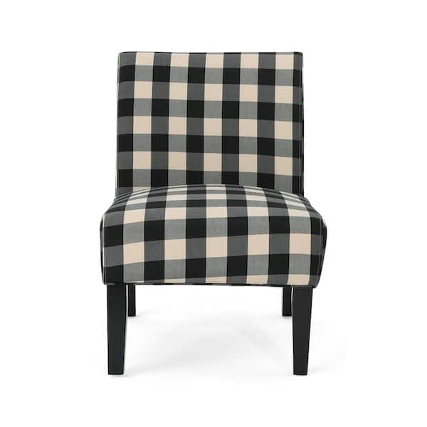 Noble House Kassi Traditional Black Checkerboard Fabric Accent Chair ...