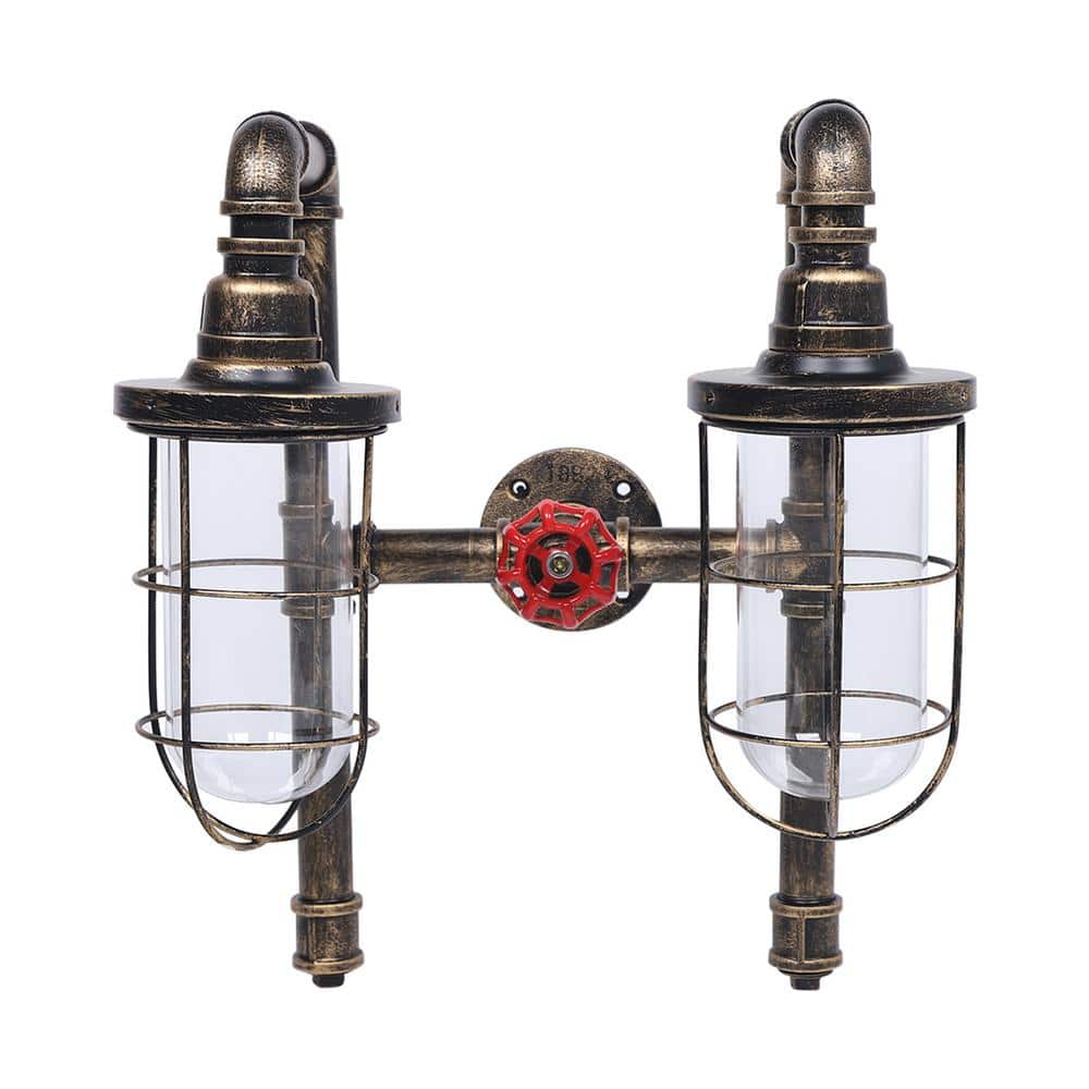 OUKANING 13.77 in. 2-Light Bronze Vintage Wall Sconce with Clear Glass ...