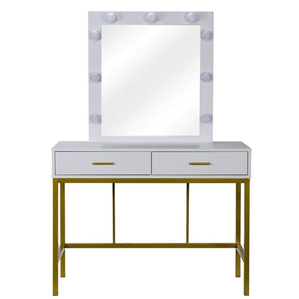 Karl home Single Mirror White Vanity Dressing Table With 2 Drawers (57 ...