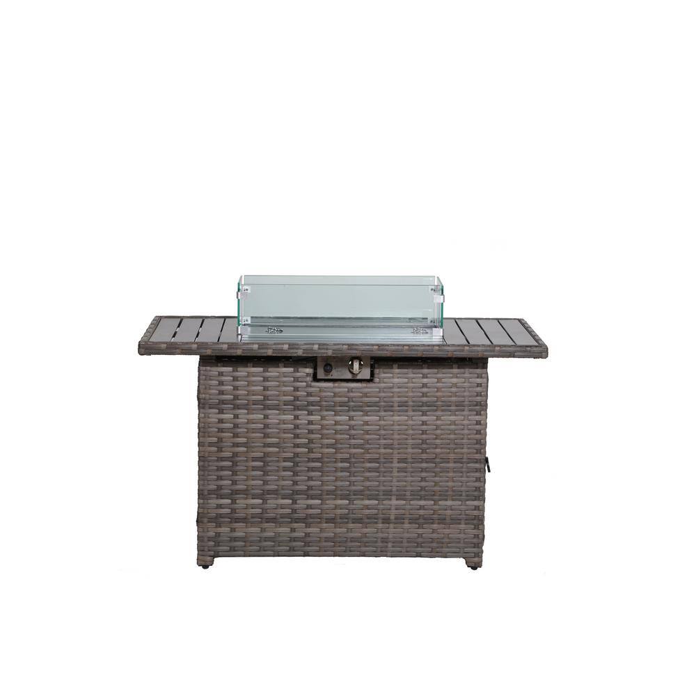 Uixe 26 in. H Brown Rectangle Engineered Rattan Outdoor Fire Pit Table ...