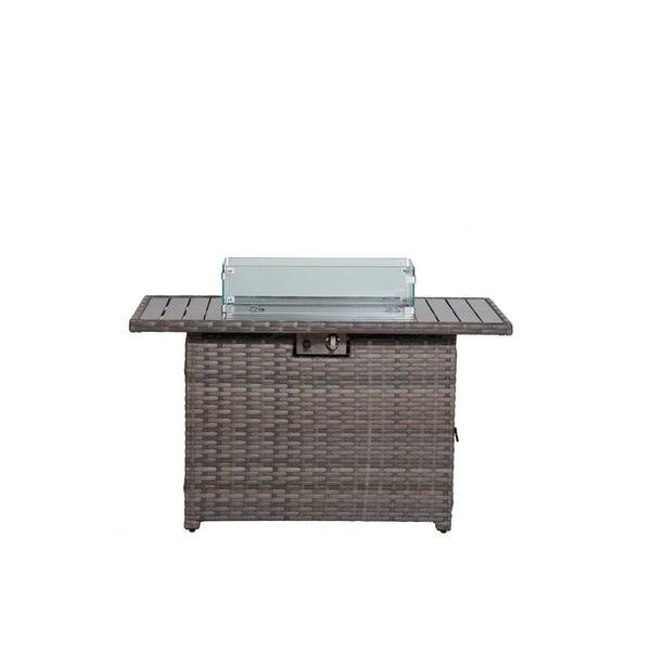 Uixe 26 in. H Brown Rectangle Engineered Rattan Outdoor Fire Pit Table ...