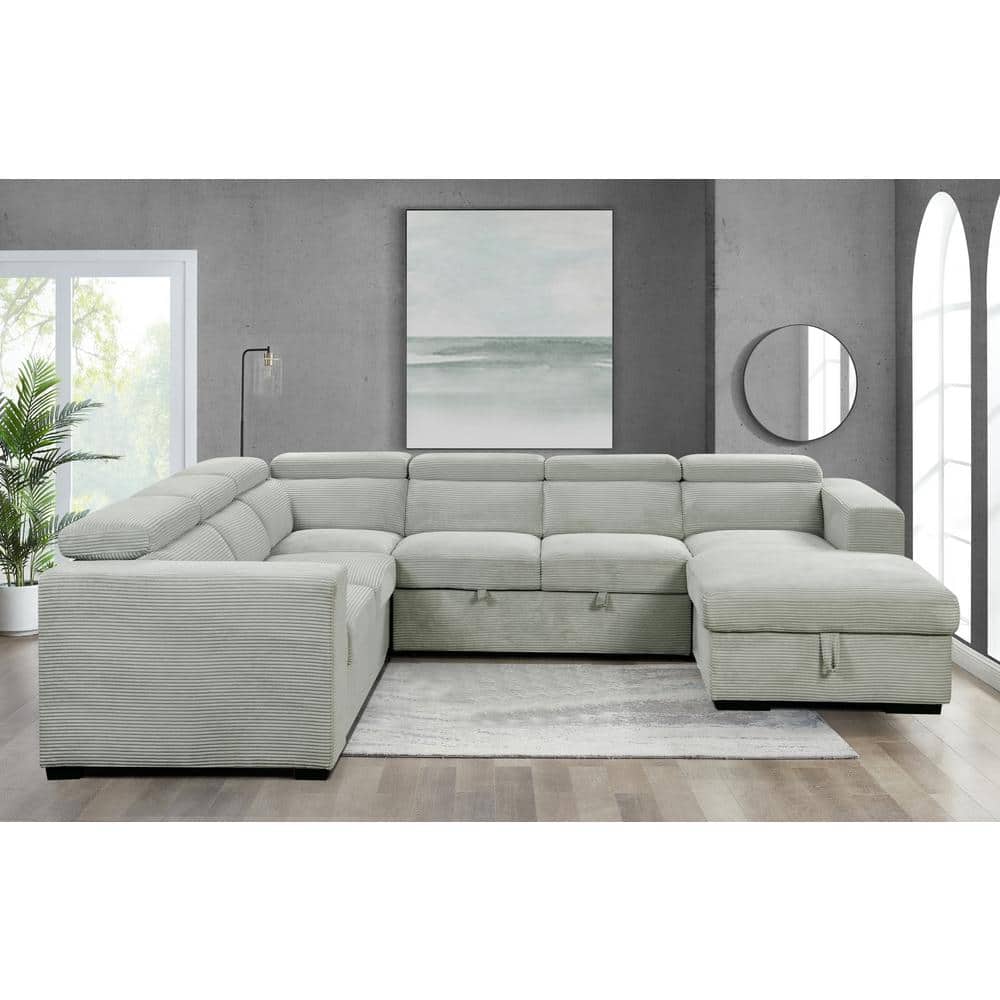 sumyeg 123 in. Polyester U-Shaped Sectional Sofa in. Light Gray with ...