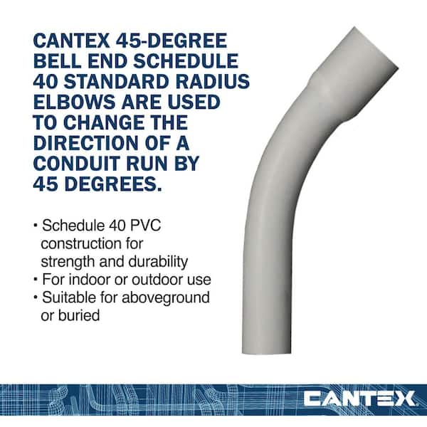 Cantex 3 in. x 45° Bell End Schedule 40-Standard Radius PVC Elbow ...