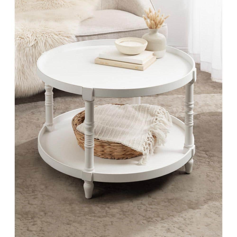 Kate and Laurel Bellport 28 in. White Round MDF Coffee Table 226111 - The Home Depot