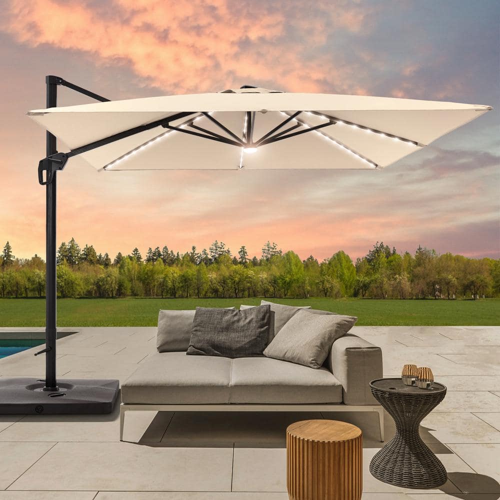 Sonkuki Sand Premium 10 x 10 ft. LED Cantilever Patio Umbrella with ...