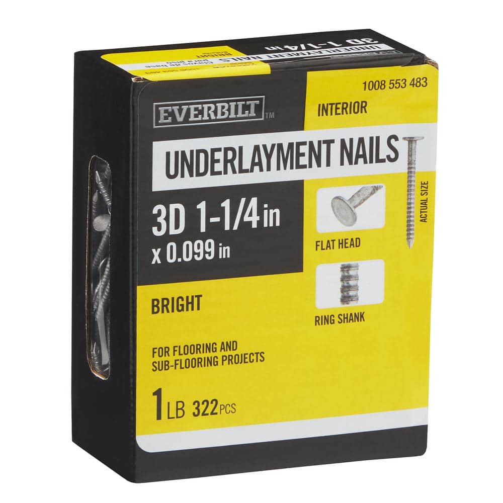 Everbilt 1-1/4 in. x 3D Bright Non-Collated Flooring Nails Underlayment ...