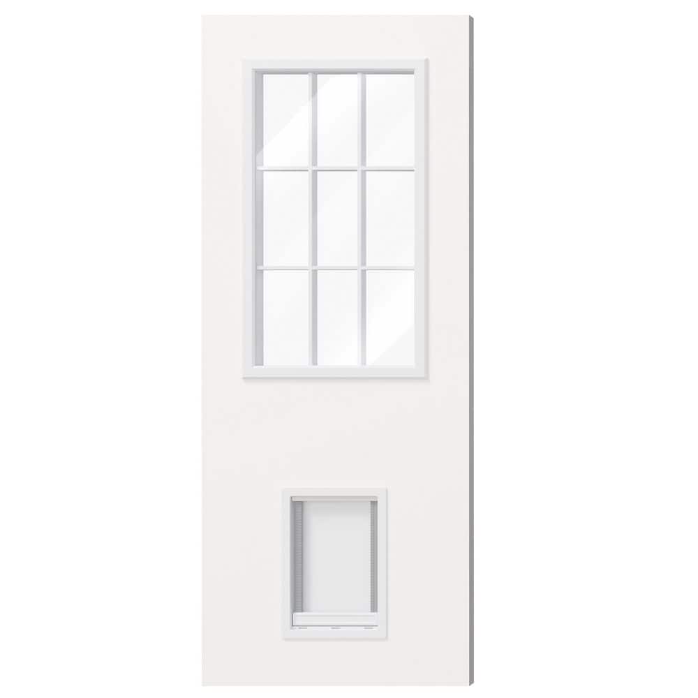 TENONER 36 in. x 80 in. Universal/Reversible 9 Lite Clear Glass White Primed Pine Wood Front ...