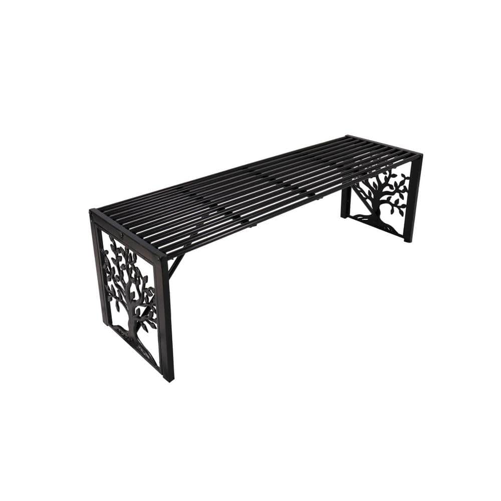 Evergreen 48 in. Tree of Life Black Straight Metal Backless Bench ...