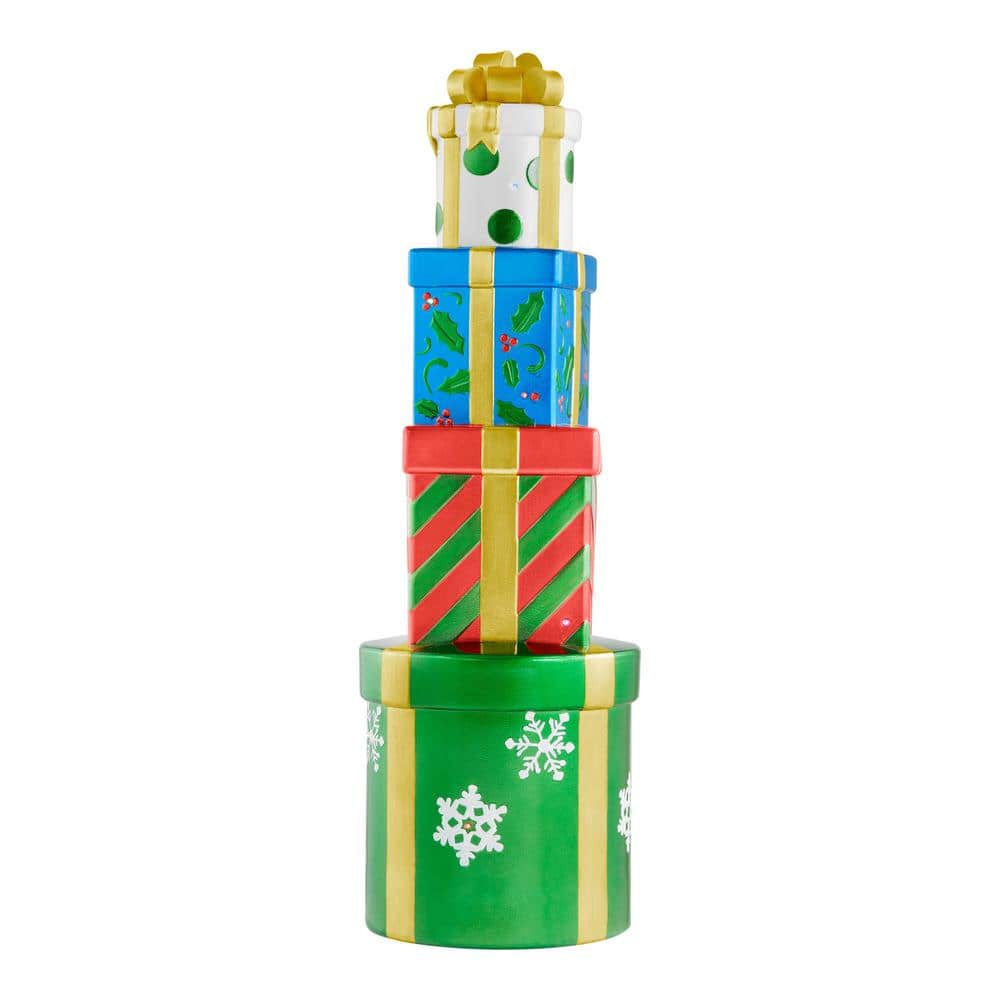 Home Accents Holiday 38 in. LED Pre-Lit Christmas Stack Gift Boxes ...
