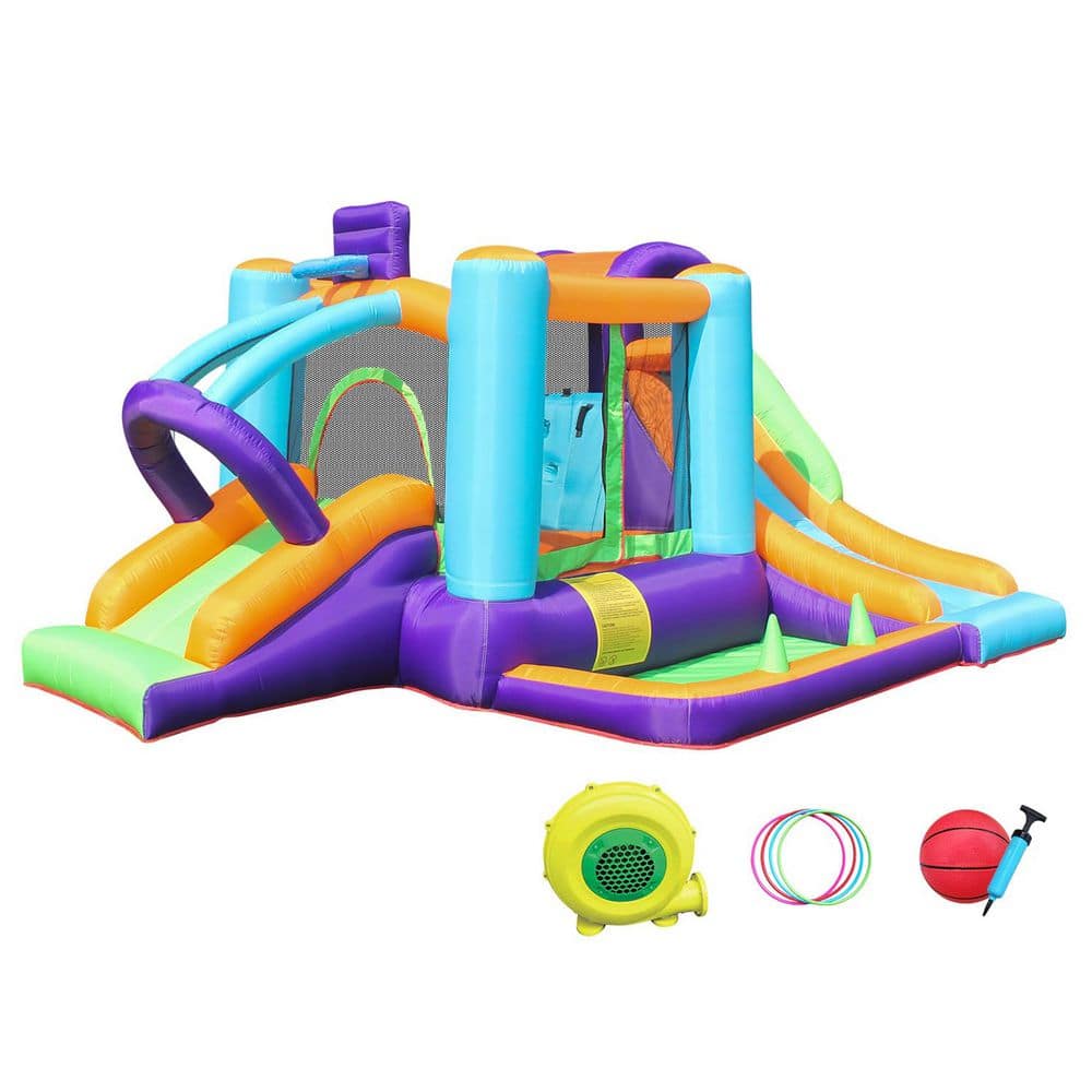 110L x 46W x 3H in. Bounce House with Ball Pit, Basketball Hoop, Slide ...