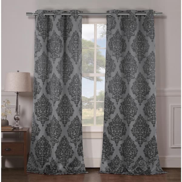 BLACKOUT 365 Stephanie Grey Polyester Window Panel - 37 in. W x 84 in ...