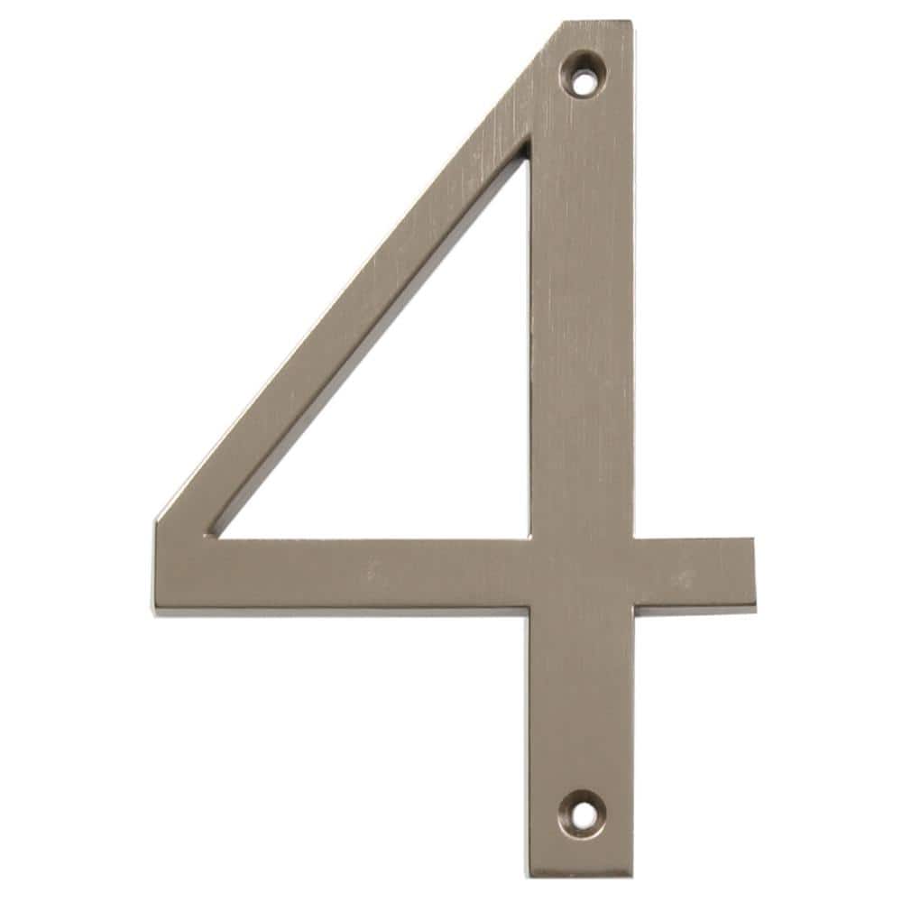 Everbilt 4 in. Satin Nickel Flush Mount Metal House Number 4 30146 ...