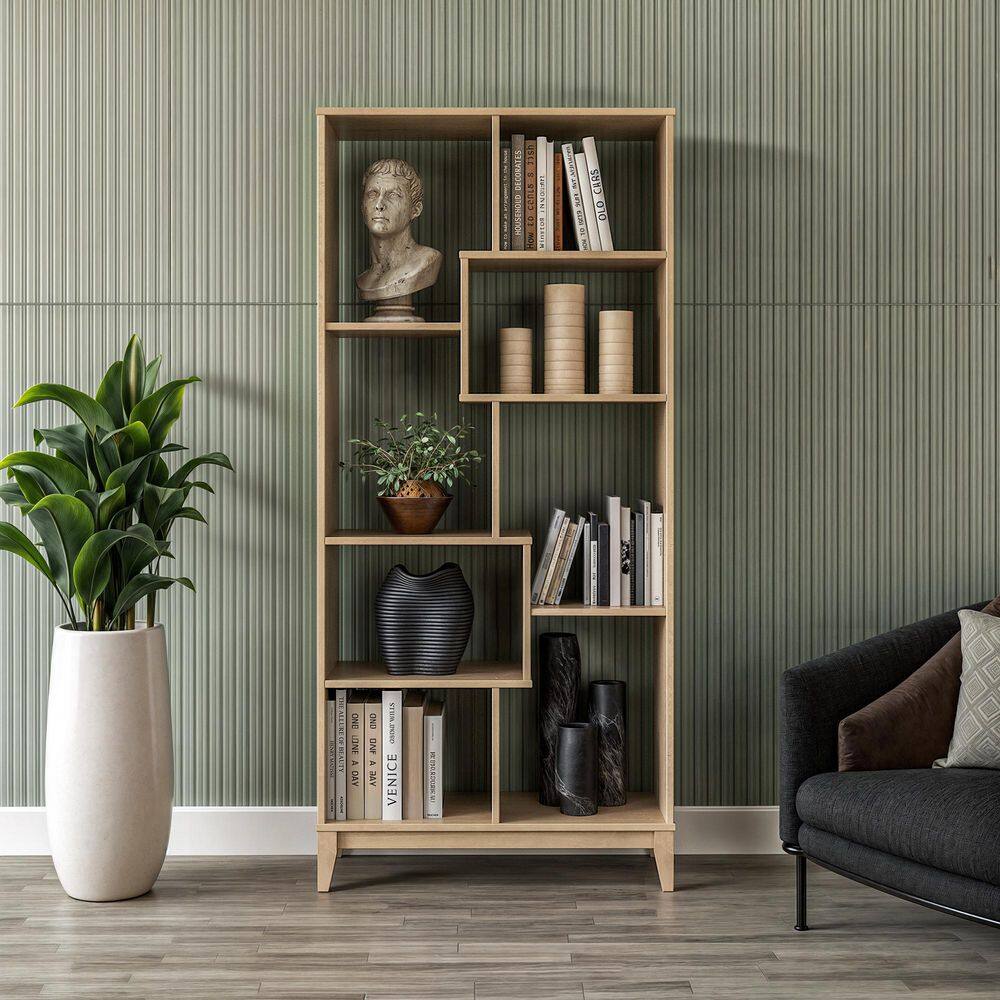 Camaflexi Geometrix 72 in. Tall Light Oak Finish Solid Wood 8-Shelf ...