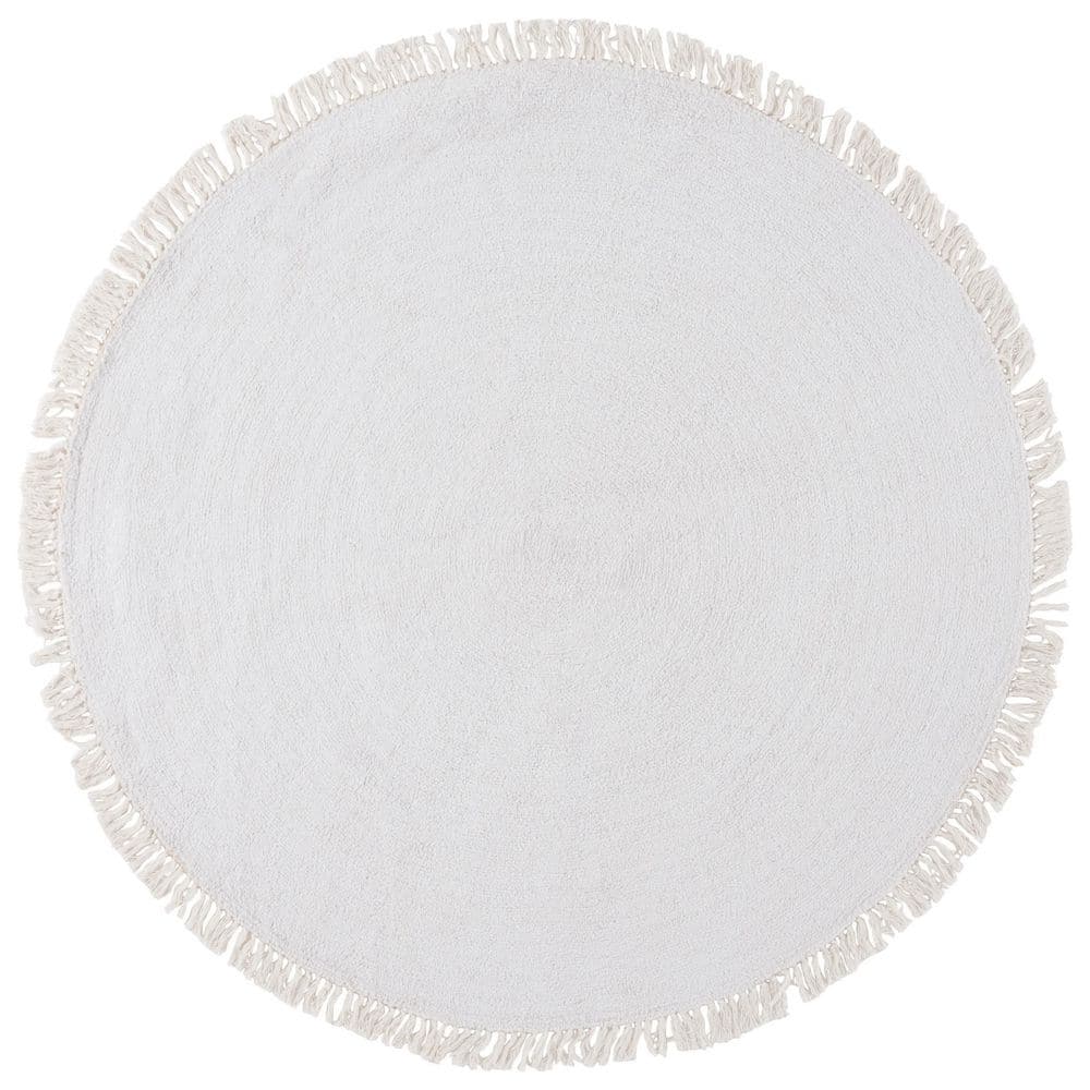 SAFAVIEH Easy Care Ivory 6 ft. x 6 ft. Modern Solid Fringe Round Area ...