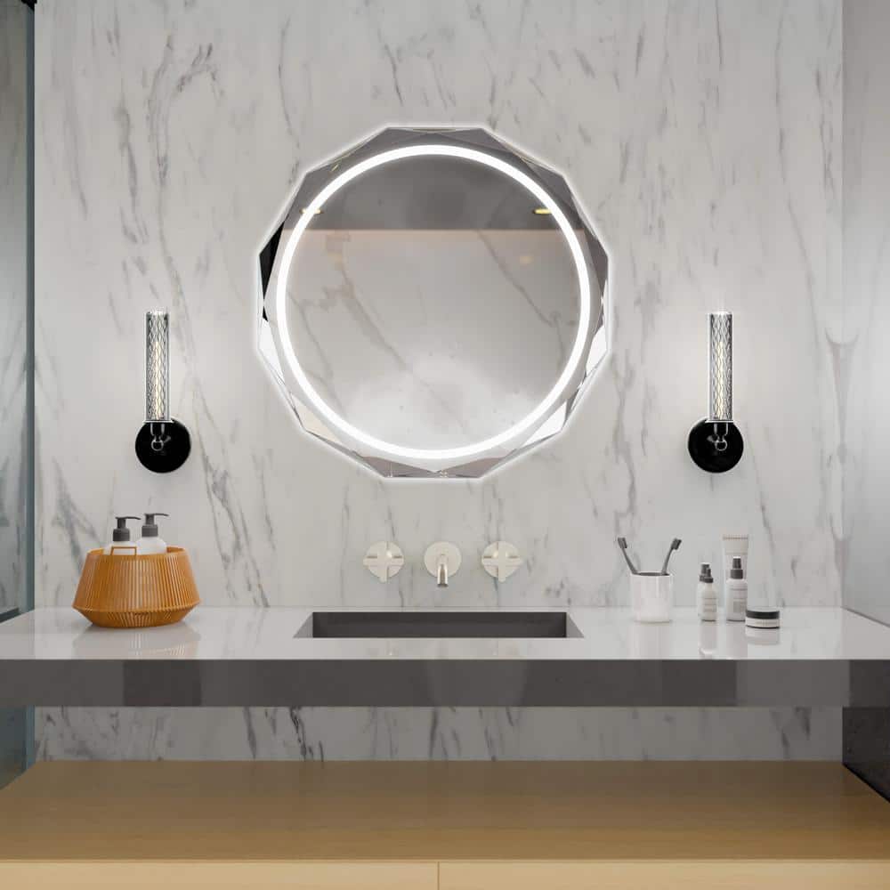 ELLO&ALLO 30 in. W x 30 in. H Round Frameless with 3-Color and Anti-Fog ...