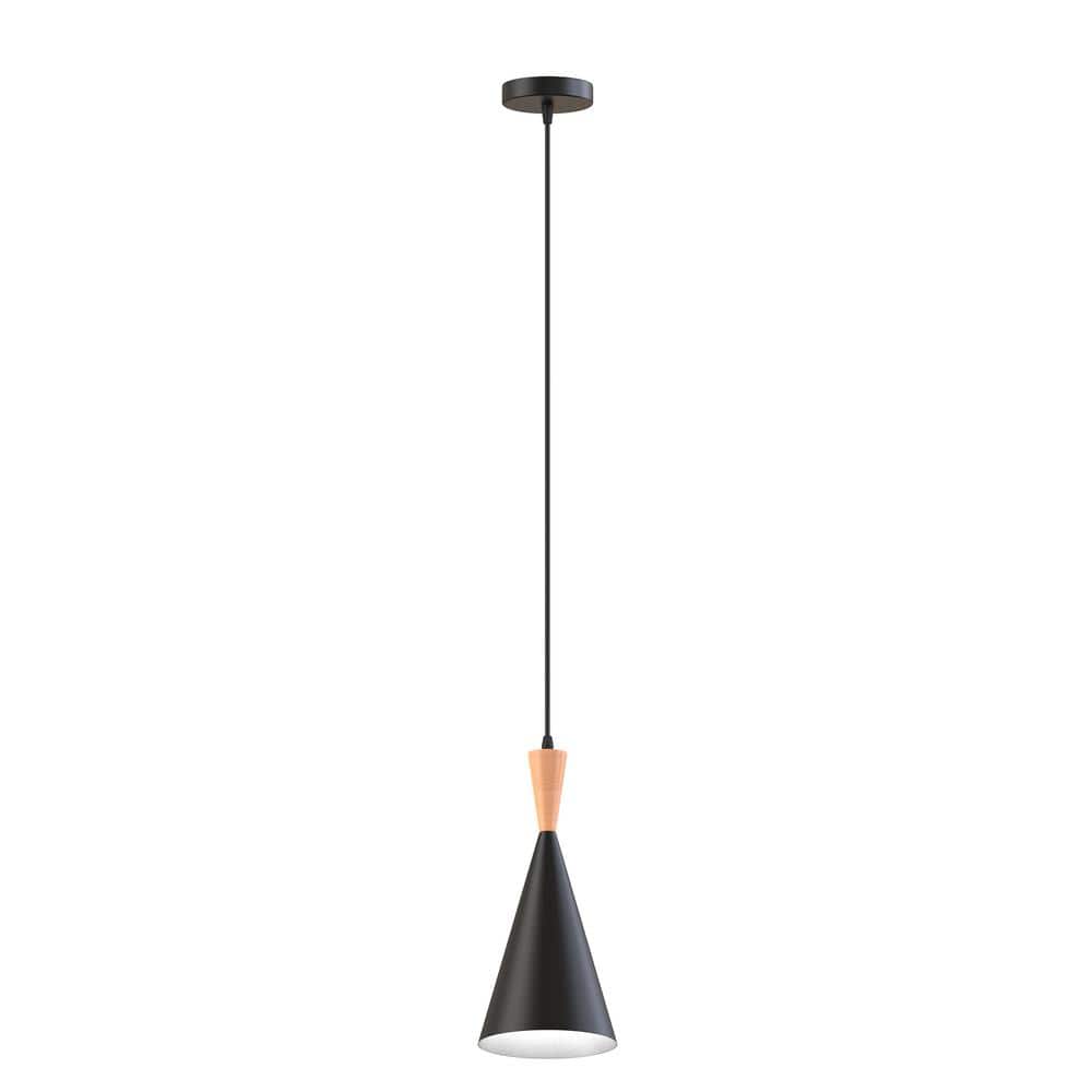 Briignite Industrial 9.06 in. 1-Light Matte Black Pendant Light with ...