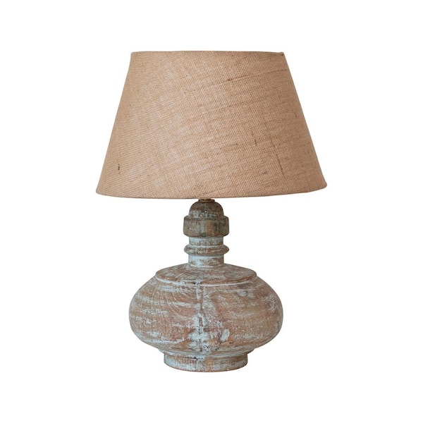 Storied Home 18 in. Whitewashed Wood Pot Table Lamp with Cotton Shade ...