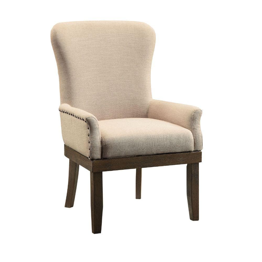 Benjara Beige and Brown Wooden Arm Chair with Wing Back and Nailhead ...